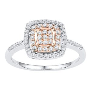 the diamond deal 10kt white rose-tone gold womens round diamond square frame cluster ring 3/8 cttw