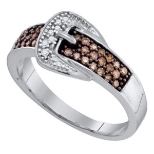 the diamond deal 10kt white gold womens round brown belt buckle diamond band ring 1/4 cttw