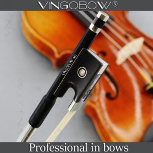 Carbon Fiber Violin Bow 3/4 Size VINGOBOW 100V Advanced Level 69cm Three Quarters Parisian Eyes Ebony Frog Real Mongolian White Horse Hair Warm Clear Tone Straight Smooth Screw Great Flexibility