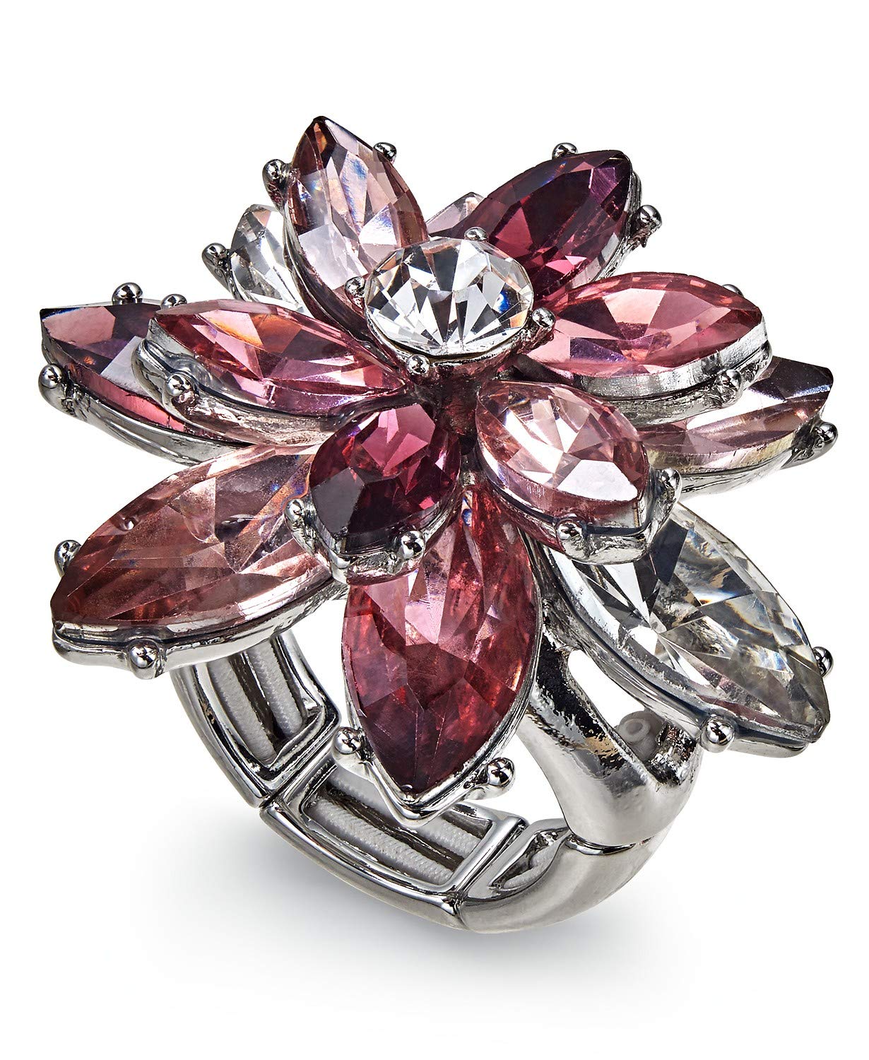 Charter Club Silver-Tone Crystal Flower Stretch Ring