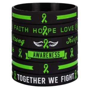 sainstone green awareness ribbon silicone bracelets with saying - mental health awareness bracelet - green cancer & cause ribbon wristbands gifts for men women, patients, family friends (3-pack)