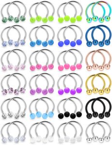 ftovosyo 48pcs nipplerings piercing women surgical steel glow in the dark nipple rings hoop horseshoe barbell piercing jewelry 14g 14mm externally threaded ball silver rose gold black