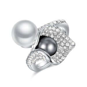 aprilery pearl rings for women, fashion infinity flower ring crystal statement ring band cocktail costume jewelry gifts for her