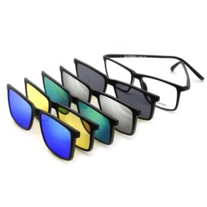 bauhaus magnetic clip on sunglasses for men & women polarized uv protection retro square eyeglasses fit over night driving