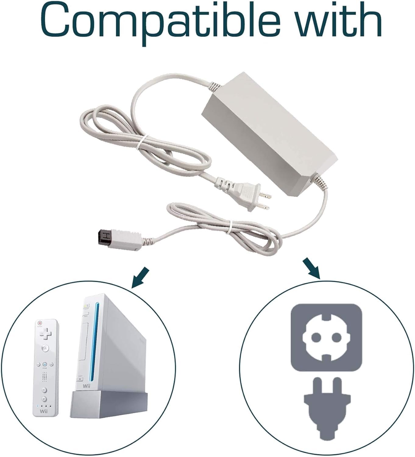 Console Charger for Wii, AC Wall Power Adapter Supply Cable Cord for Nintendo Wii (Not for Nintendo Wii U)