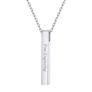 chicsilver personalized bar necklace, 925 sterling silver simple vertical bar pendant necklace custom names necklace message engraved dainty jewelry for men women