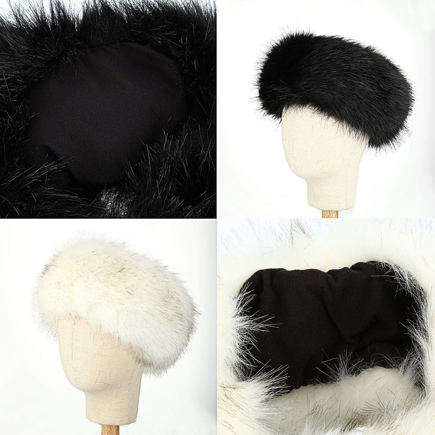 SATINIOR 2 Pieces Women Faux Fur Headband with Elastic Winter Earwarmer Earmuff Ski Hat Black, White