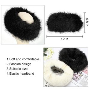 SATINIOR 2 Pieces Women Faux Fur Headband with Elastic Winter Earwarmer Earmuff Ski Hat Black, White