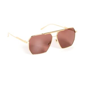 Bottega Veneta Geometric Navigator Sunglasses, Gold/Gold/Brown, One Size