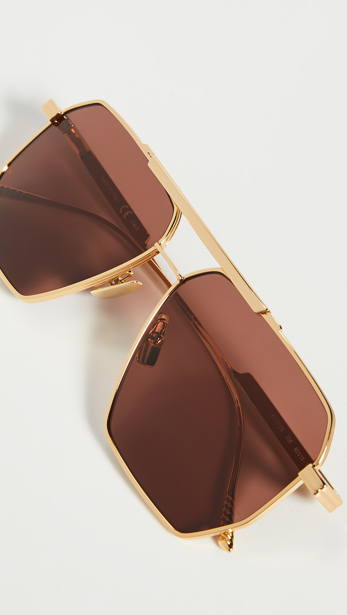 Bottega Veneta Geometric Navigator Sunglasses, Gold/Gold/Brown, One Size