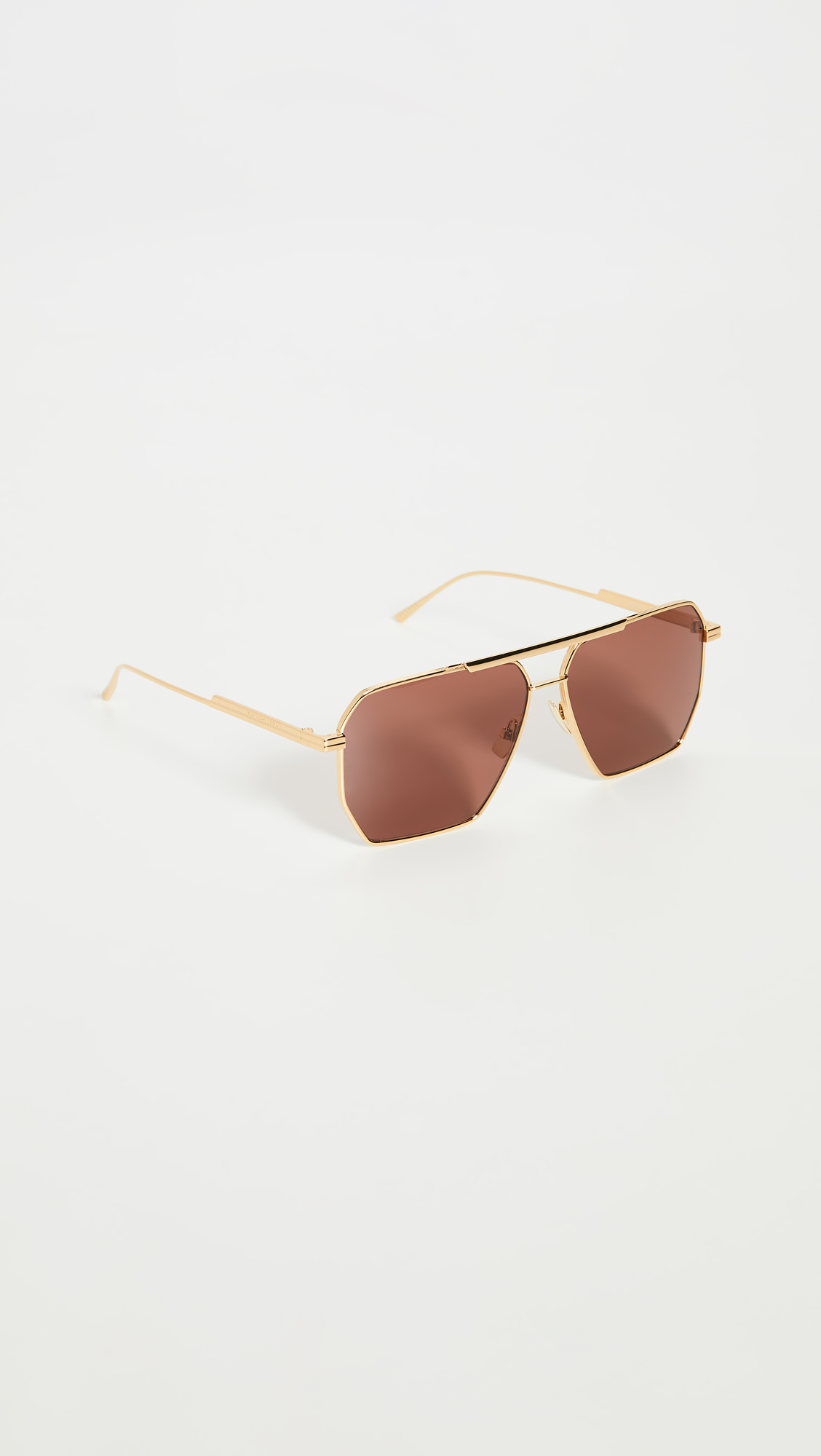 Bottega Veneta Geometric Navigator Sunglasses, Gold/Gold/Brown, One Size