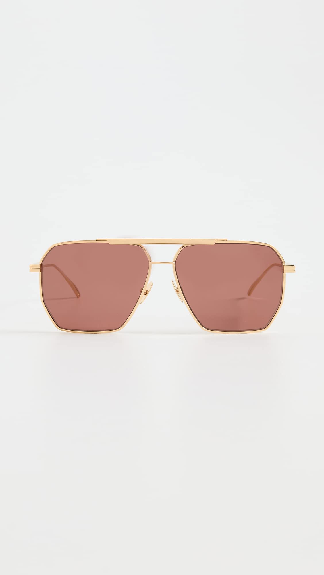 Bottega Veneta Geometric Navigator Sunglasses, Gold/Gold/Brown, One Size