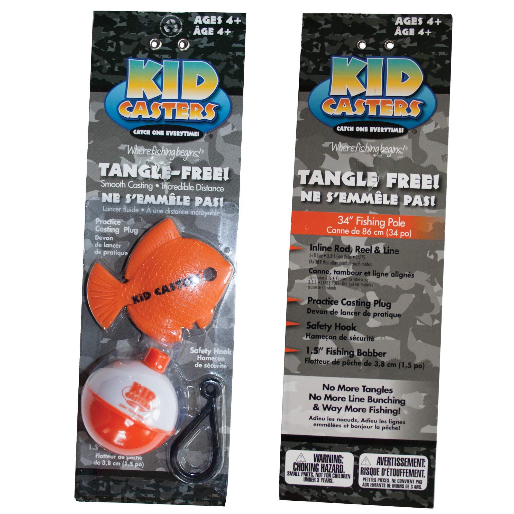 Kid Casters Black/Orange Camo No Tangle Fishing Combo with Bobber, Practice Casting Plug