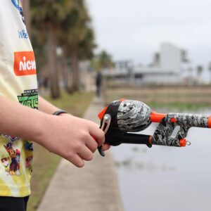 Kid Casters Black/Orange Camo No Tangle Fishing Combo with Bobber, Practice Casting Plug