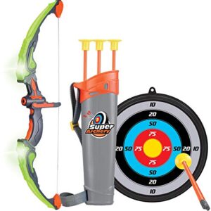 click n' play bow & arrow archery set for kids, toy bow & arrow that lights up for outdoor play with 3 suction cup arrows, target & quiver, practice archery set for children ages 4 & up