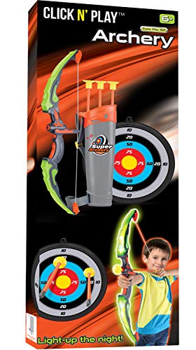 Click N' Play Bow & Arrow Archery Set for Kids, Toy Bow & Arrow That Lights Up for Outdoor Play with 3 Suction Cup Arrows, Target & Quiver, Practice Archery Set for Children Ages 4 & Up