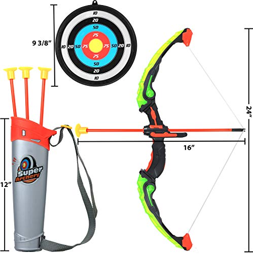 Click N' Play Bow & Arrow Archery Set for Kids, Toy Bow & Arrow That Lights Up for Outdoor Play with 3 Suction Cup Arrows, Target & Quiver, Practice Archery Set for Children Ages 4 & Up