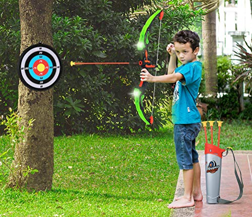 Click N' Play Bow & Arrow Archery Set for Kids, Toy Bow & Arrow That Lights Up for Outdoor Play with 3 Suction Cup Arrows, Target & Quiver, Practice Archery Set for Children Ages 4 & Up