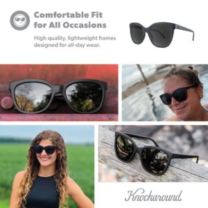 Knockaround Deja Views Polarized Sunglasses for Women - Impact Resistant Lenses & Full UV400 Protection, Black on Black