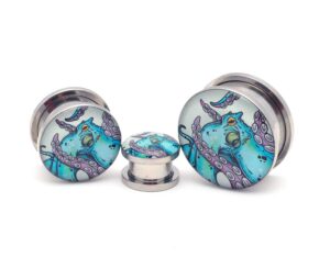 mystic metals body jewelry screw on octopus style 2 picture plugs - sold as a pair (0g (8mm))