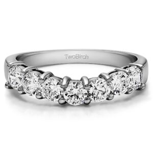 twobirch 0.5 ct. seven stone shared prong contoured wedding ring in sterling silver cubic zirconia