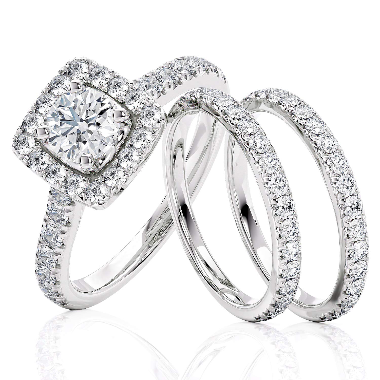 Beverly Hills Jewelers 3 Carat Total Weight Diamond Engagement Ring In 14 Karat White Gold Stunningly Hand Crafted (5)