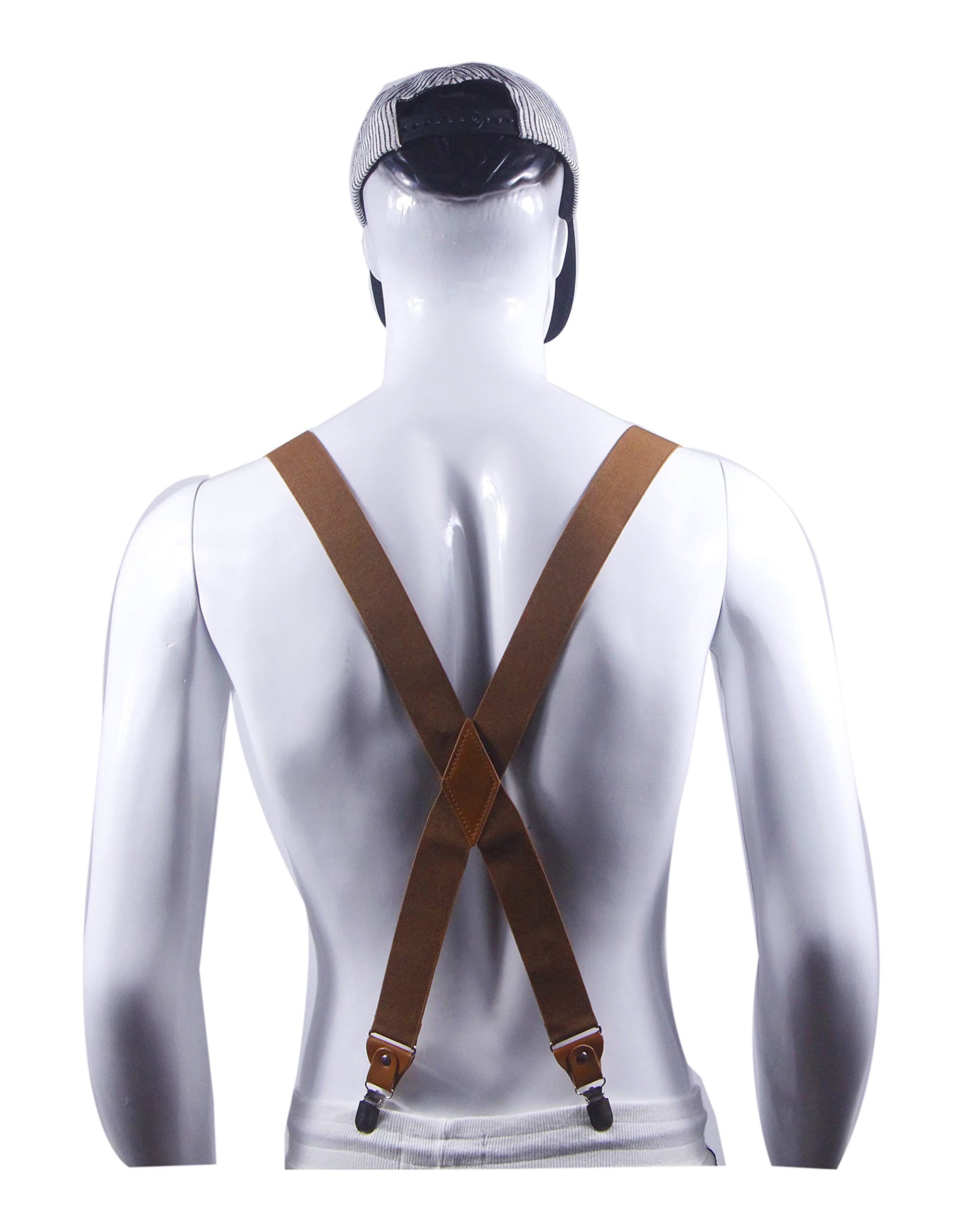 Doloise Adjustable Elastic X Back Style Suspenders for Men's and Women's With Strong Metal Clips (Coffe)