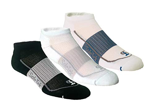 SoleTek Cool Running No Show Wicking Sock, Black-White-Royal, Large (3 Pair Pack)