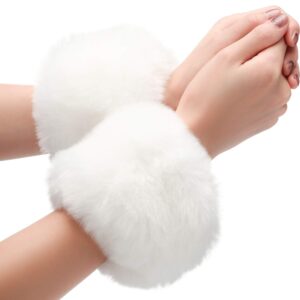 satinior faux fur short wrist cuff winter wrist cuff warmers fuzzy wrist cuff for women girls favors (white)