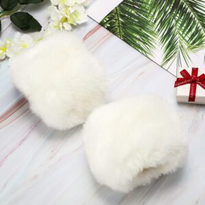 SATINIOR Faux Fur Short Wrist Cuff Winter Wrist Cuff Warmers Fuzzy Wrist Cuff for Women Girls Favors (White)