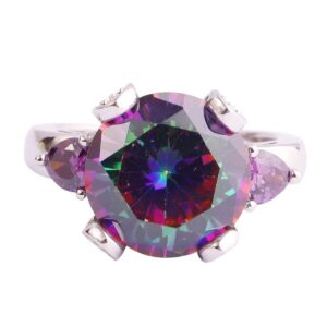 Narica Womens Brilliant Pear Cut Created Rainbow Topaz & Created Amethyst Cocktail Ring Size 10