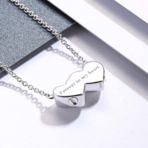 Sterling Silver Urn Ash Necklace Bracelet Holds Two - Forever in My Heart Cremation Pendant Women Memorial Jewelry Bereavement Keepsake Gift for Loss of Loved Ones (necklace)