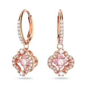 swarovski una pierced earrings with clear crystal pavé surrounding a pink stone on a rose-gold tone finished setting