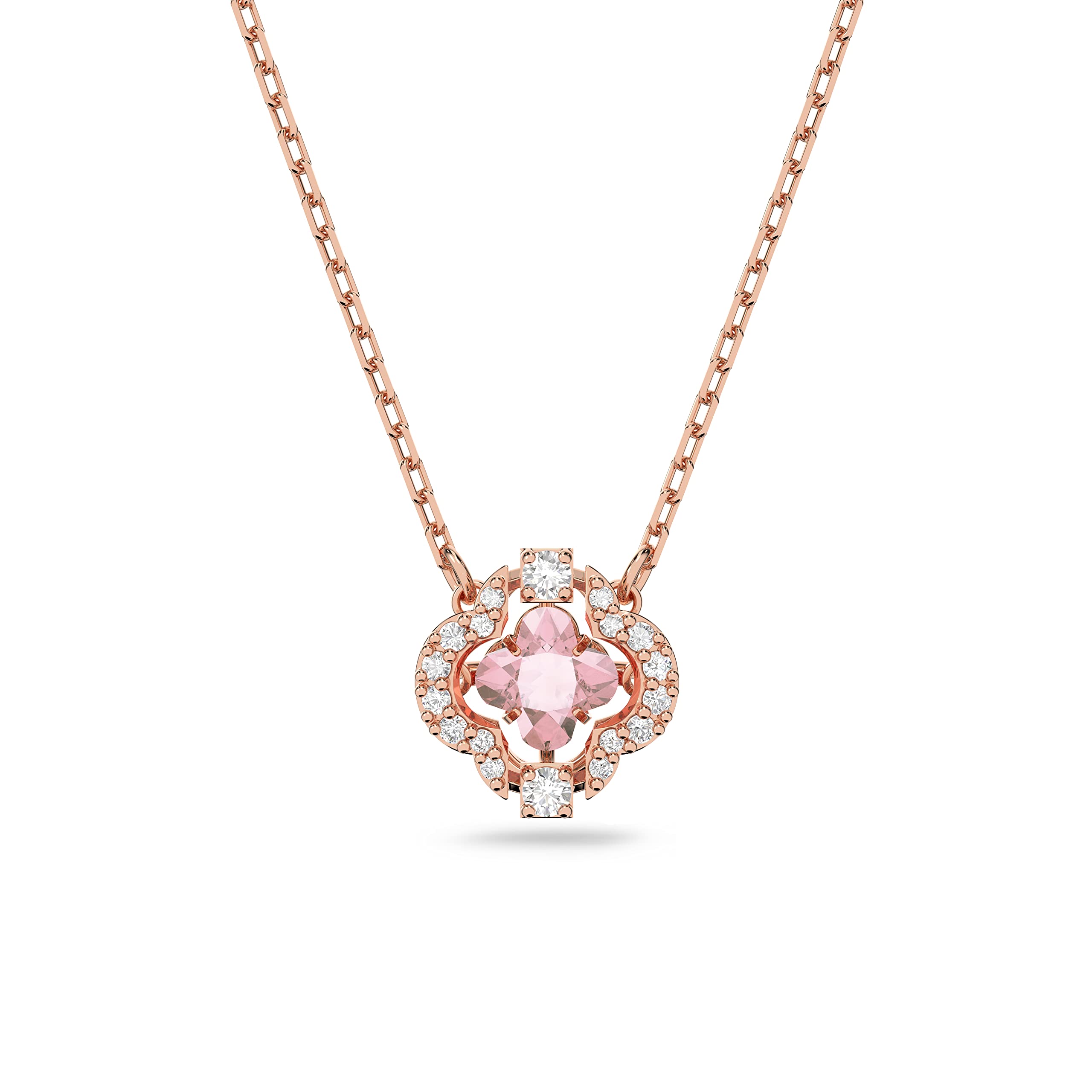 SWAROVSKI Una Women's Clover Pendant Necklace with Pink and White Crystals on a Rose-Gold Tone Finished Chain