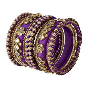 Aheli Ethnic Handmade Silk Thread Faux Stone Studded Bangle Set Chudha Indian Traditional Wedding Wear Fashion Jewelry for Women (Purple)