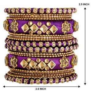 Aheli Ethnic Handmade Silk Thread Faux Stone Studded Bangle Set Chudha Indian Traditional Wedding Wear Fashion Jewelry for Women (Purple)