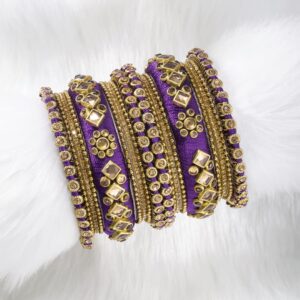 Aheli Ethnic Handmade Silk Thread Faux Stone Studded Bangle Set Chudha Indian Traditional Wedding Wear Fashion Jewelry for Women (Purple)