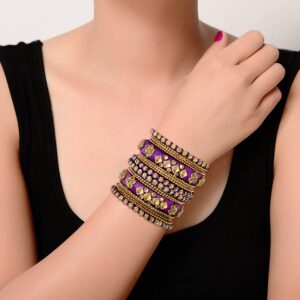 Aheli Ethnic Handmade Silk Thread Faux Stone Studded Bangle Set Chudha Indian Traditional Wedding Wear Fashion Jewelry for Women (Purple)