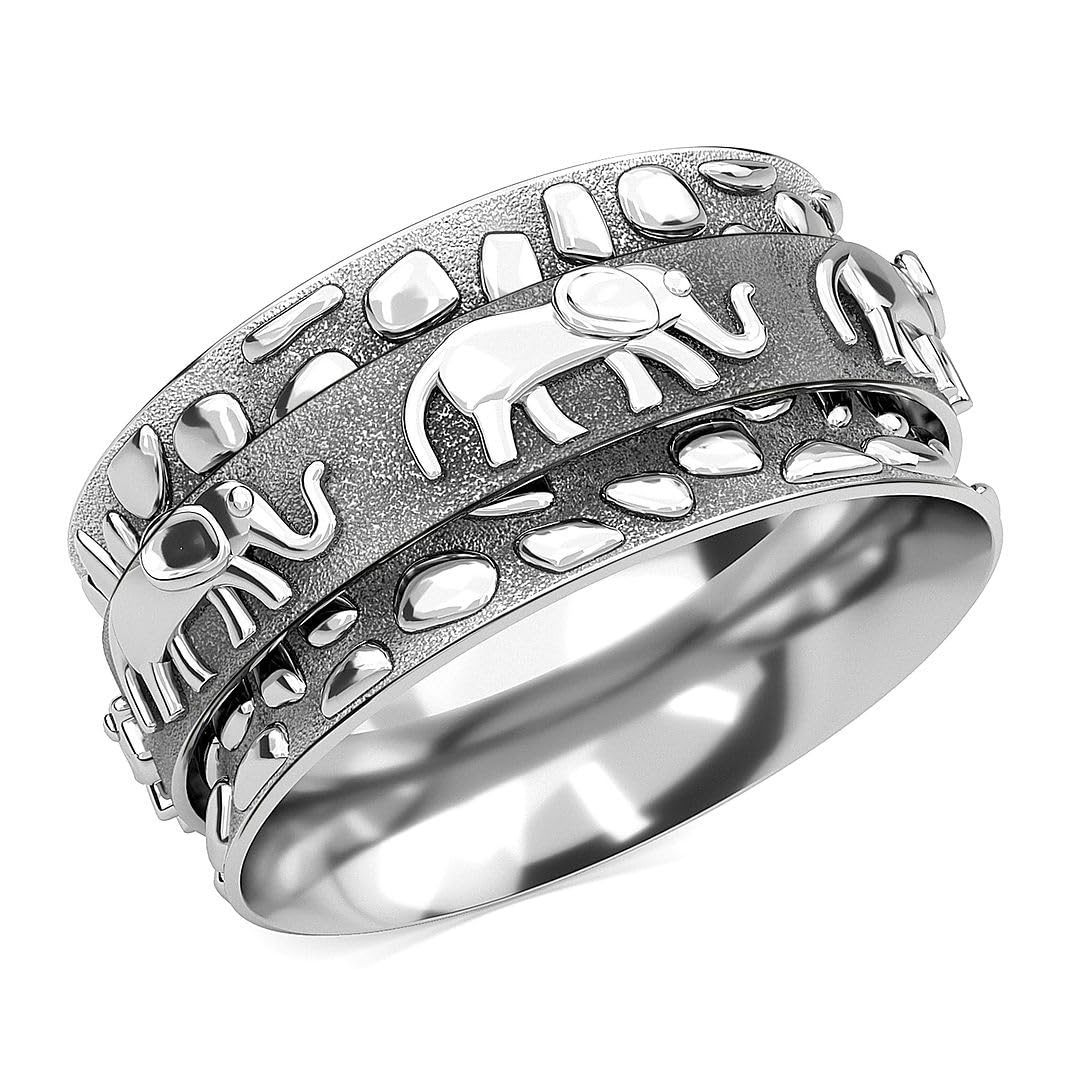 Shop LC Anxiety Ring for Women 925 Sterling Silver Spinning Spinner Rings for Men Oxidized Concave Swirl Boho Jewelry Band Meditation Stress Relief Elephant Gifts Size 8 Birthday Gifts for Women