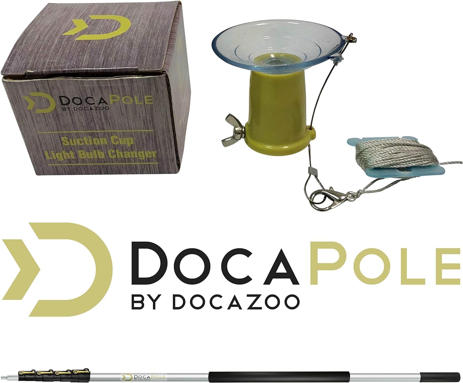 DOCAZOO, Light Bulb Changer for High Ceilings & Recessed Lights w/ 7-30 Foot Telescopic Extension Pole & Suction Cup Style - Ceiling Lightbulb Removal Tool - Perfect Accessory for Any Lighting Job