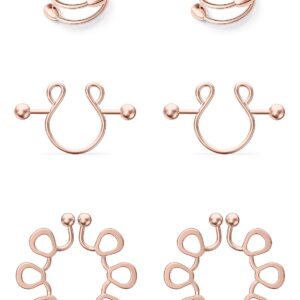 Ftovosyo Fake Nipplerings Piercings Adjustable Clip On Nipple Rings Stainless Steel Non-Piercing Nipple Jewelry for Women Rose Gold