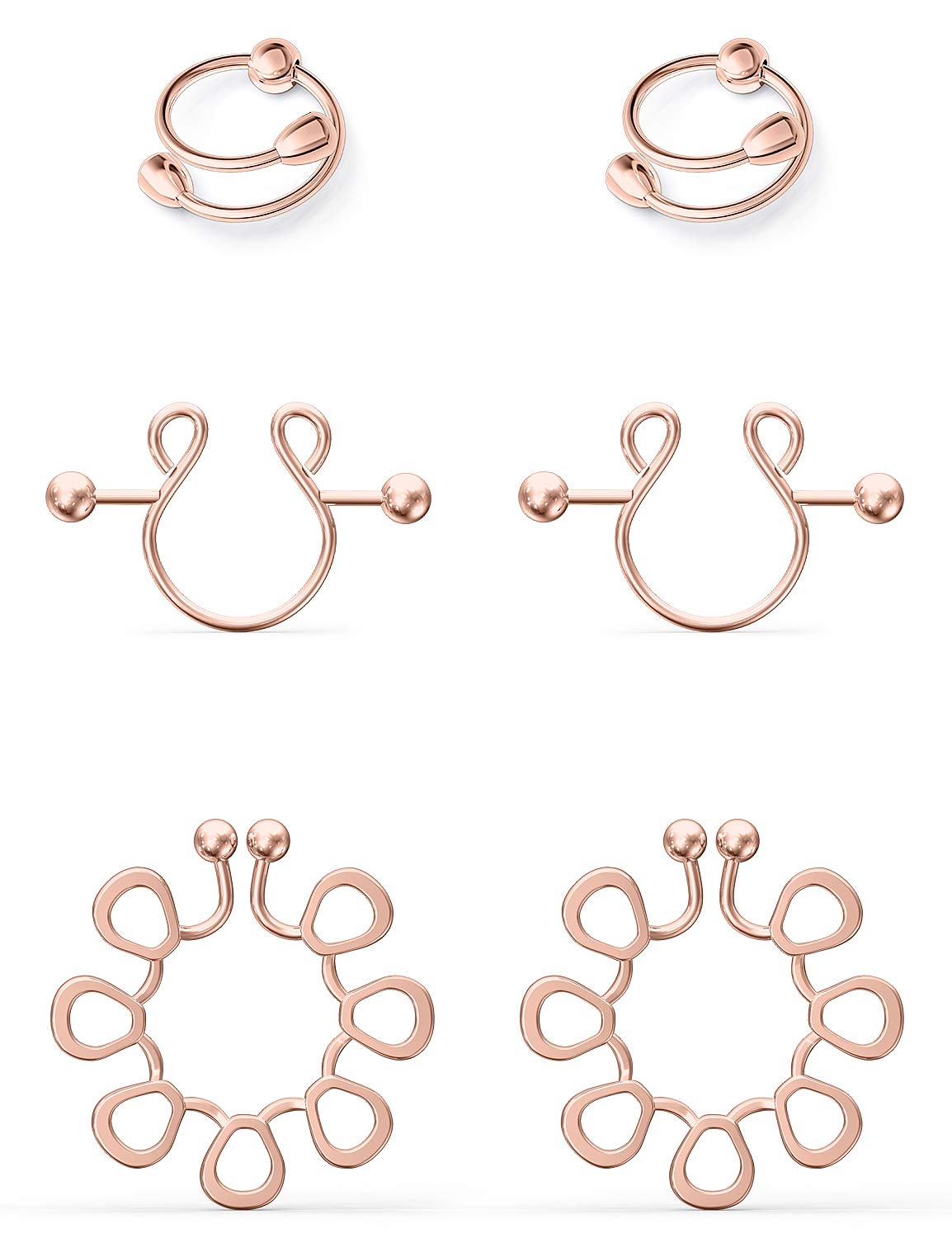 Ftovosyo Fake Nipplerings Piercings Adjustable Clip On Nipple Rings Stainless Steel Non-Piercing Nipple Jewelry for Women Rose Gold