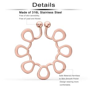 Ftovosyo Fake Nipplerings Piercings Adjustable Clip On Nipple Rings Stainless Steel Non-Piercing Nipple Jewelry for Women Rose Gold