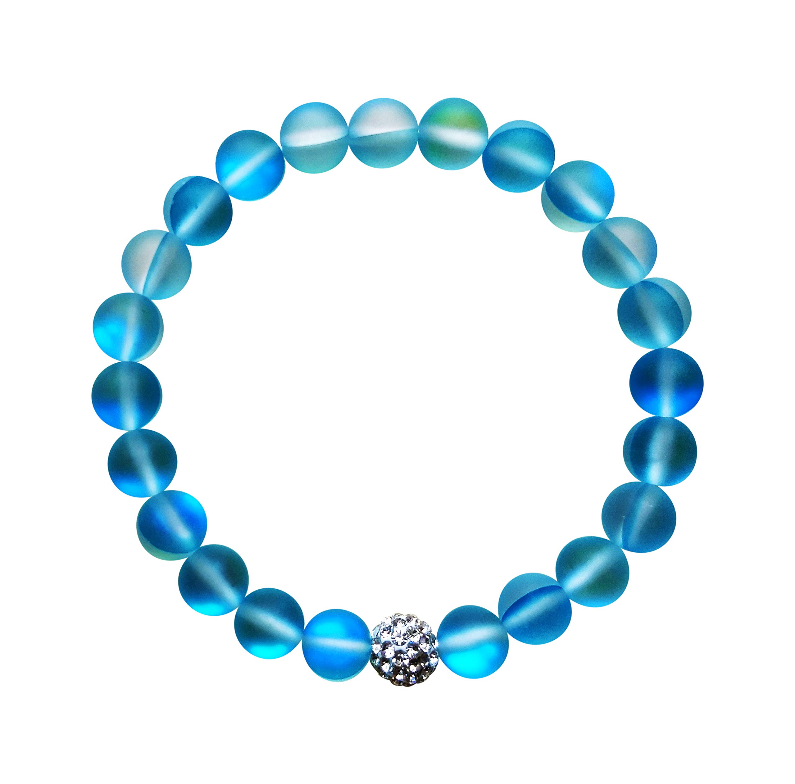 Hope Inspired Mystic Mermaid Glass Bracelet with 8 mm Blue Moonstone Beads