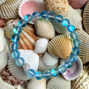 Hope Inspired Mystic Mermaid Glass Bracelet with 8 mm Blue Moonstone Beads