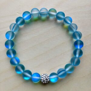 Hope Inspired Mystic Mermaid Glass Bracelet with 8 mm Blue Moonstone Beads