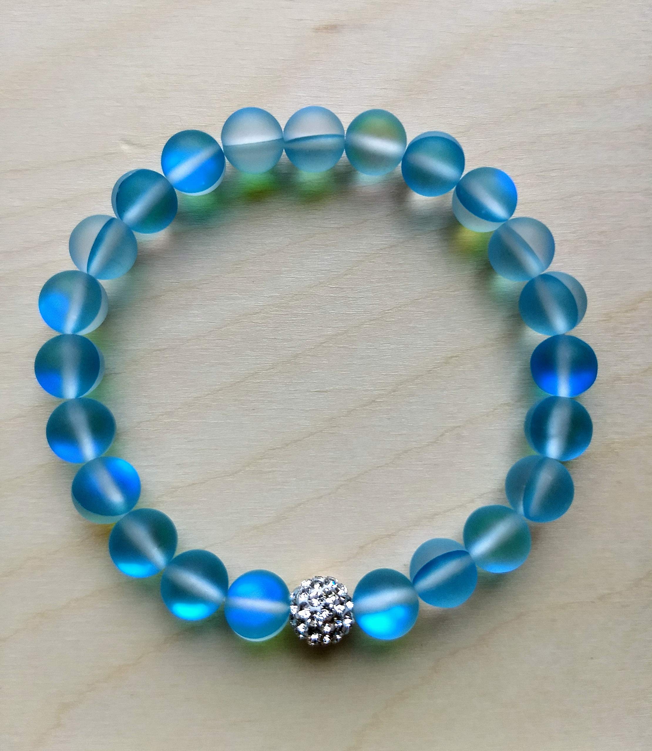 Hope Inspired Mystic Mermaid Glass Bracelet with 8 mm Blue Moonstone Beads