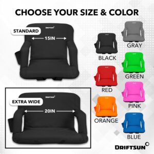 Driftsun 2 Pack Extra Wide Stadium Seats with Back Support - Deluxe Foldable Stadium Chairs for Bleachers - Folding Waterproof Sport Chair - Easy to Transport