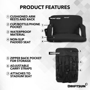 Driftsun 2 Pack Extra Wide Stadium Seats with Back Support - Deluxe Foldable Stadium Chairs for Bleachers - Folding Waterproof Sport Chair - Easy to Transport