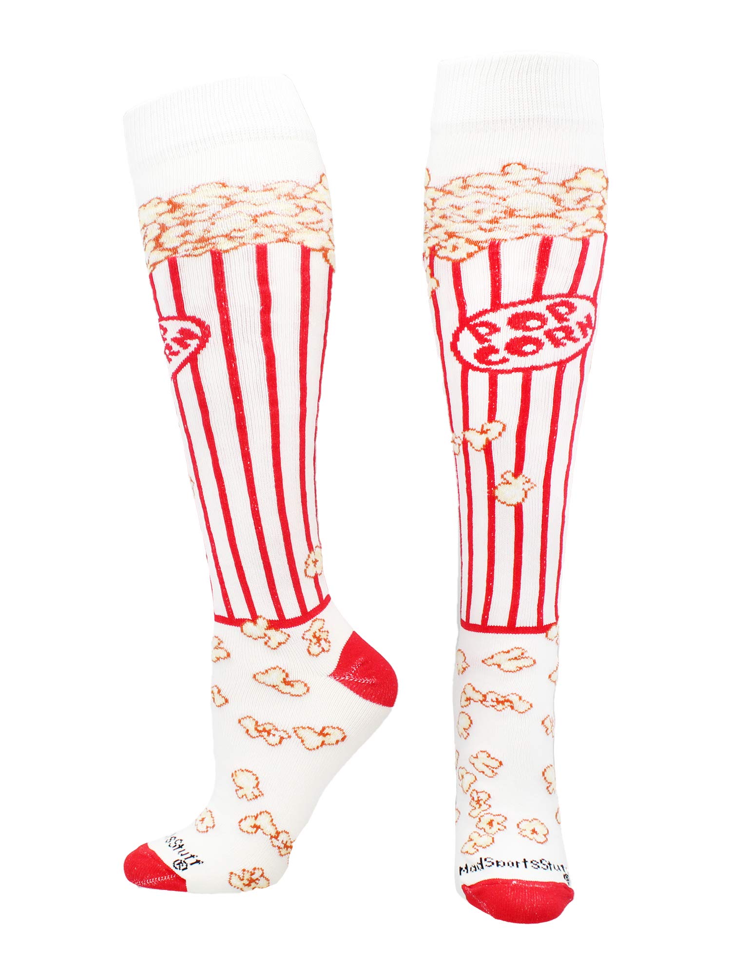 MadSportsStuff Popcorn Socks Over the Calf Length (White/Scarlet, Small)